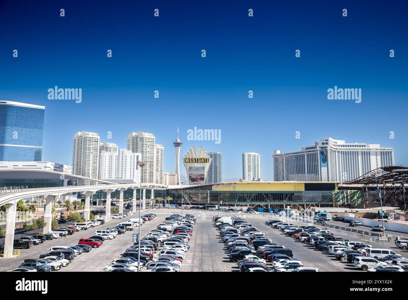 LAS VEGAS, NEVADA - 11 JULY 2024: A broad parking lot spans before the ...