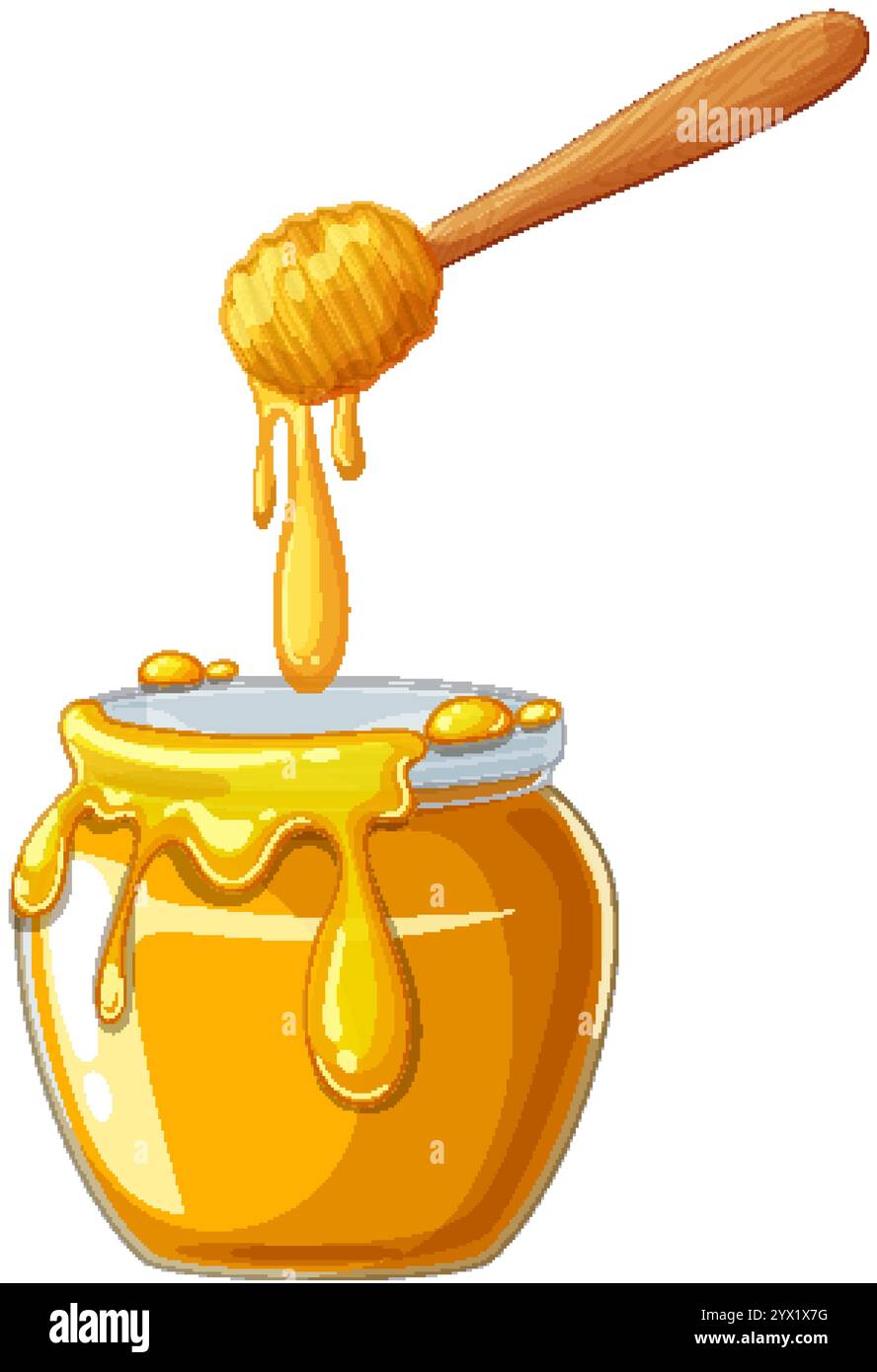 Golden honey dripping from a wooden dipper Stock Vector Image & Art - Alamy