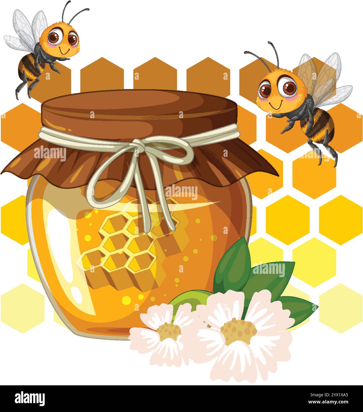 Bees buzzing around a honey jar and flowers Stock Vector Image & Art ...