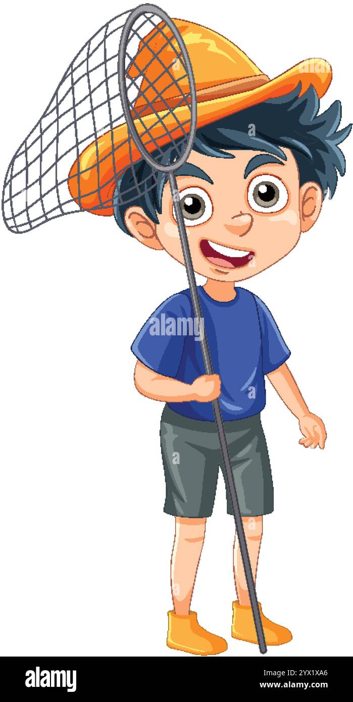 Happy boy holding a butterfly net Stock Vector Image & Art - Alamy