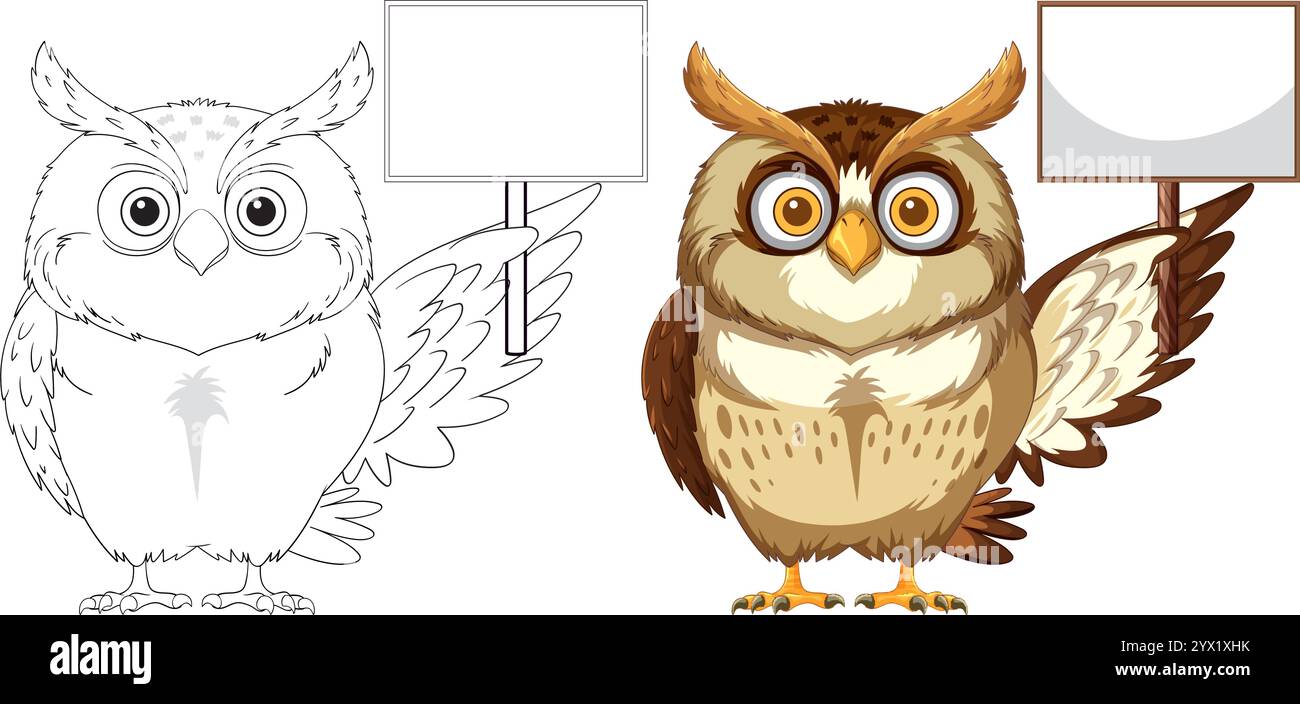 Two owls with signs, one colored, one outlined Stock Vector Image & Art ...