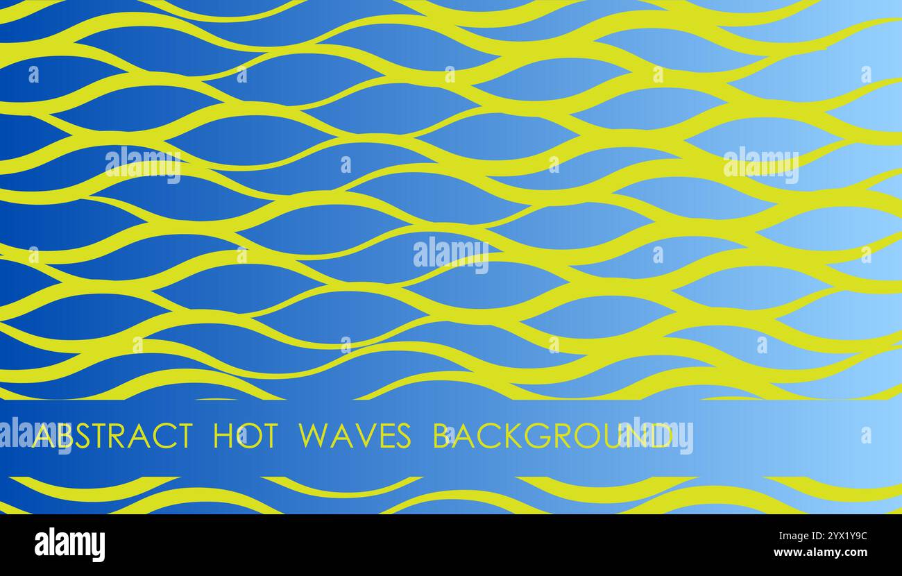 Horizontal blue gradient abstract background with bright yellow waves ...
