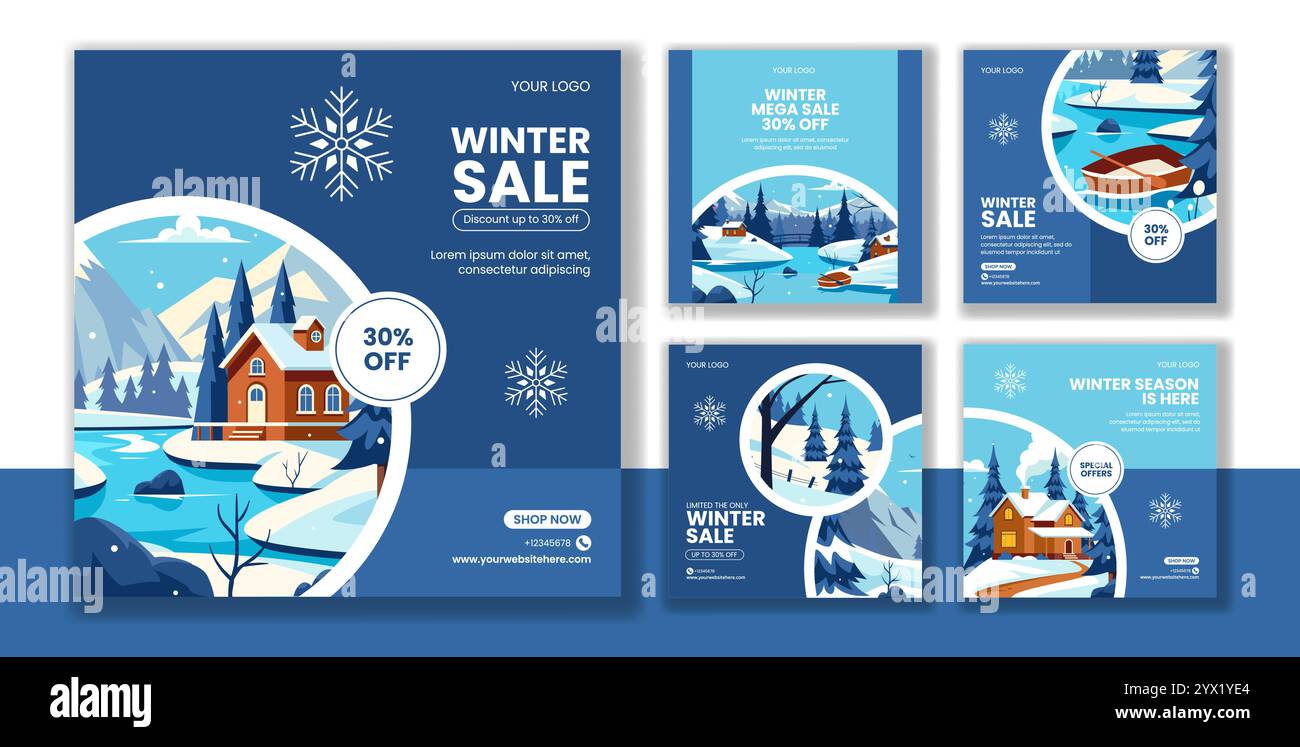 Winter Discount Social Media Post Flat Cartoon Hand Drawn Template ...