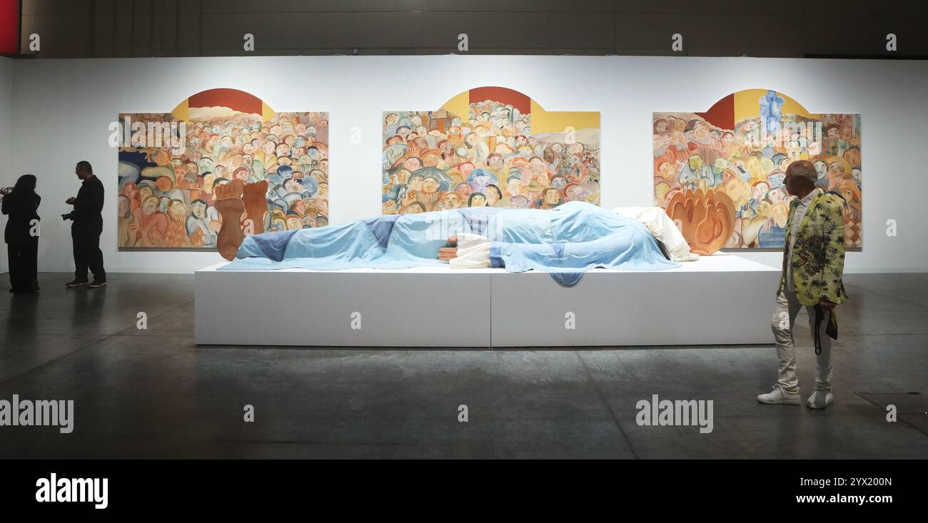 MIAMI BEACH, FLORIDA - DECEMBER 4: An installation of paintings on ...