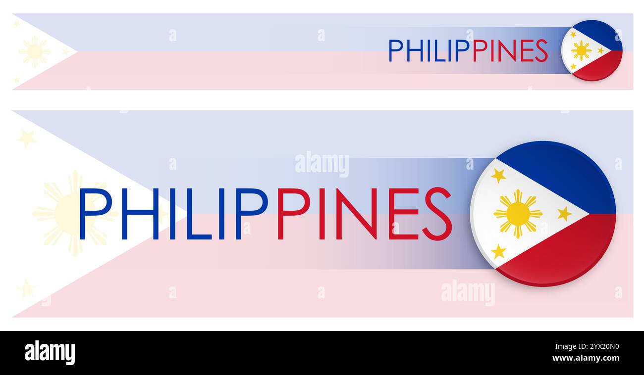Philippine flag horizontal web banner in modern neomorphism style ...