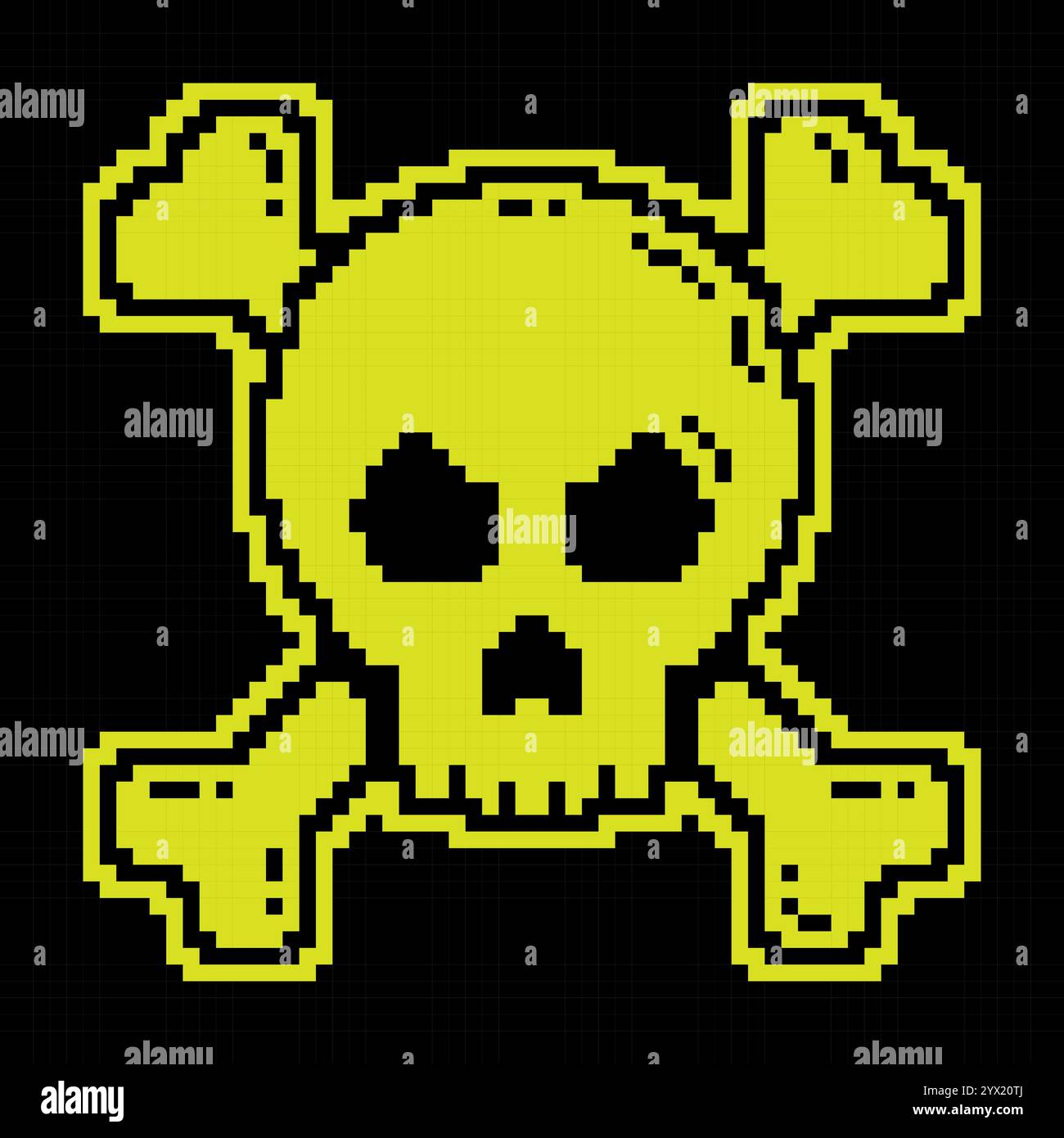 Pixel silhouette icon. Skull with crossbones, symbol of danger and ...