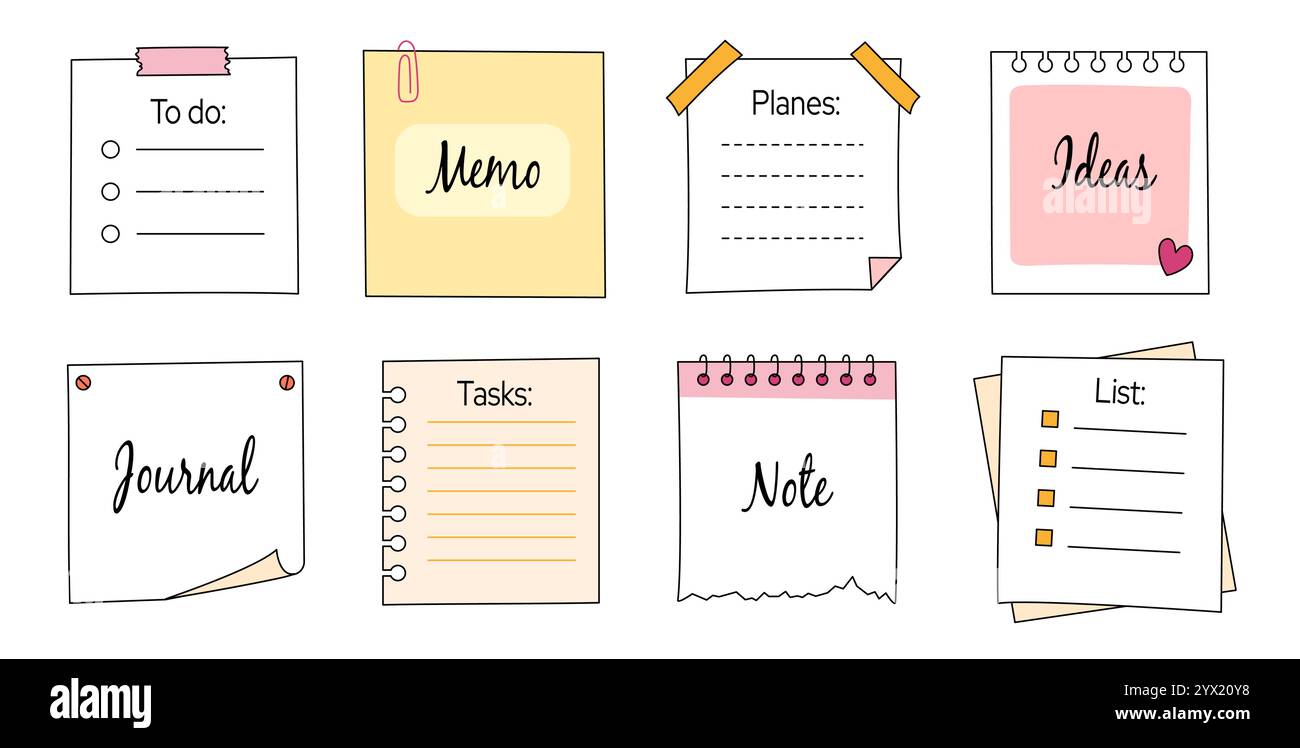 Memo frame note paper line cute planner sheet set. Notebook paper note ...