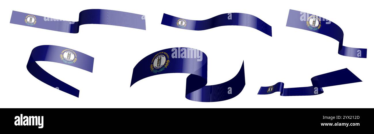 Set of holiday ribbons. Flag of american state of Kentucky waving in ...