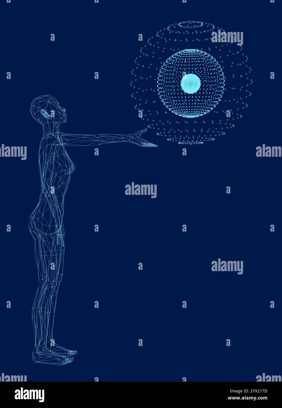 Technology background with three-dimensional body. Wireframe woman ...