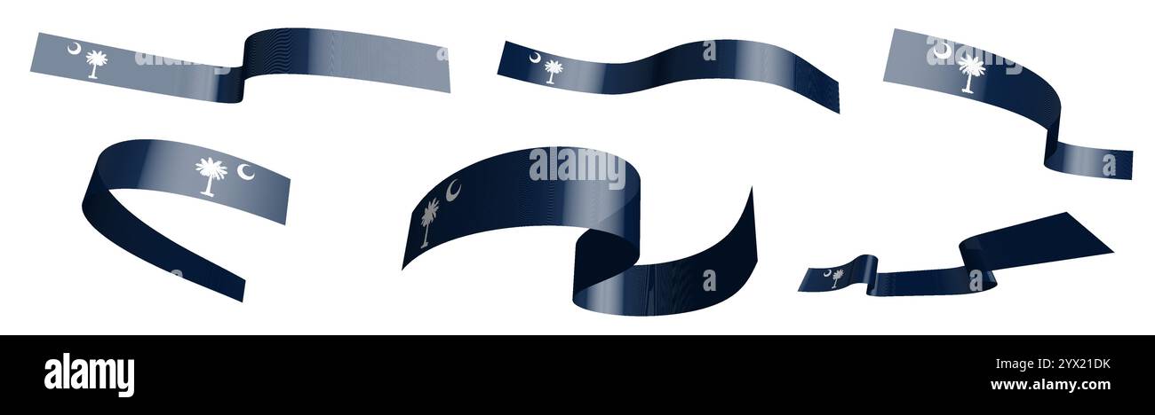 Set of holiday ribbons. Flag of american state of South Carolina waving ...