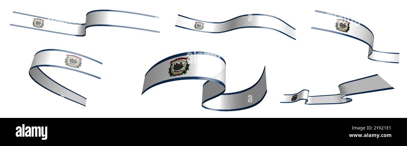 Set of holiday ribbons. Flag of american state of West Virginia waving ...