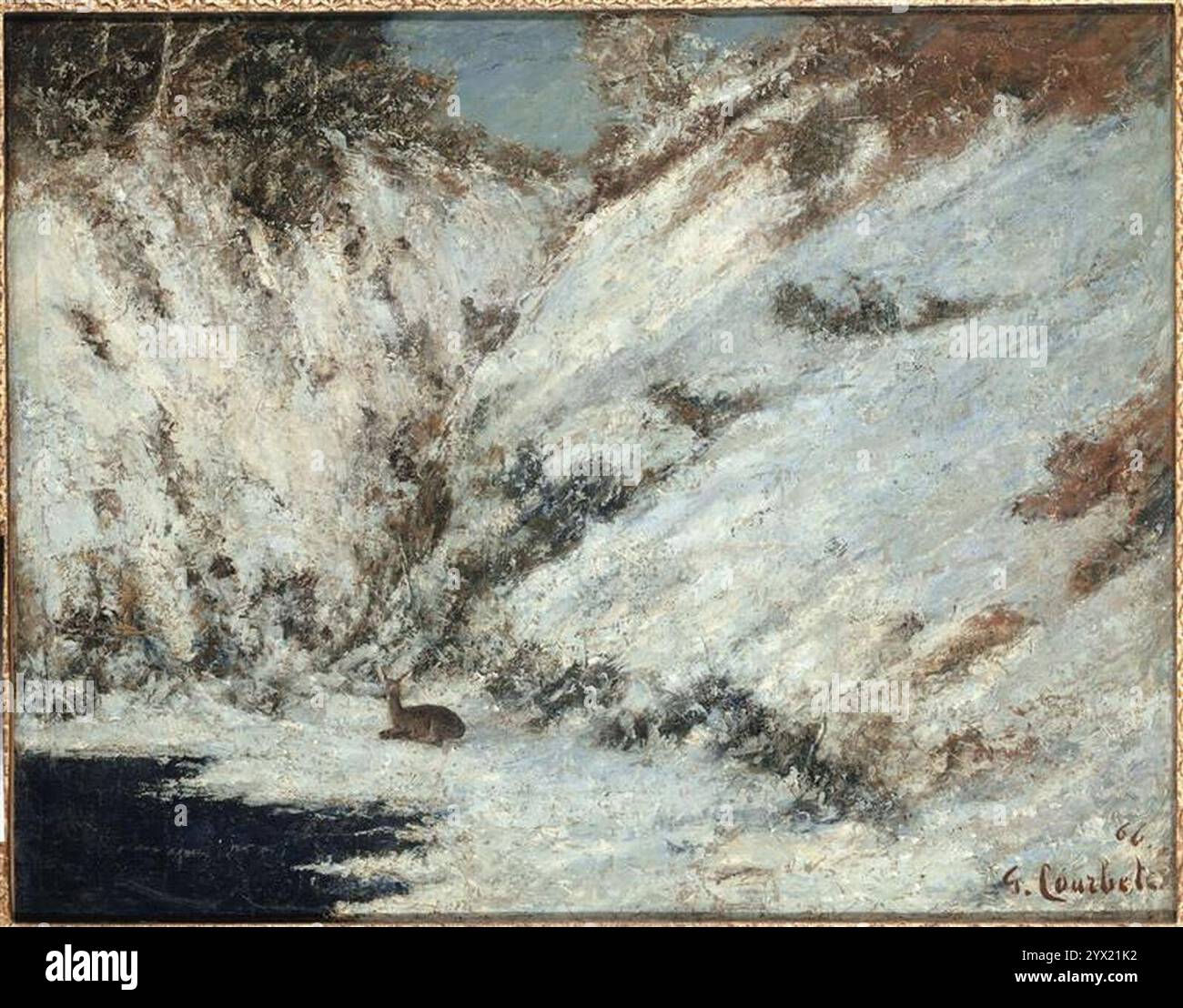 Courbet - Paysage de neige dans le Jura, avec chevreuil, 96-017608, 1866 Stock Photo - Alamy