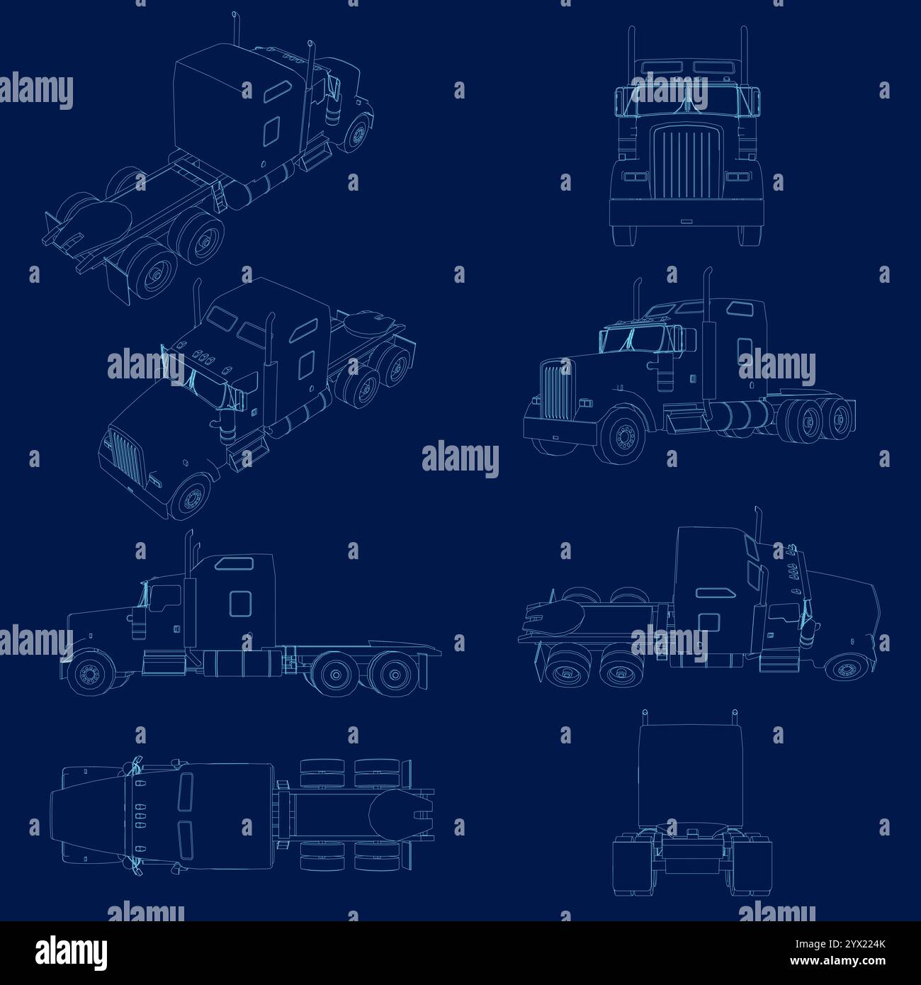 Vector set of contour the cargo trucks, a semi-trailer truck outline ...