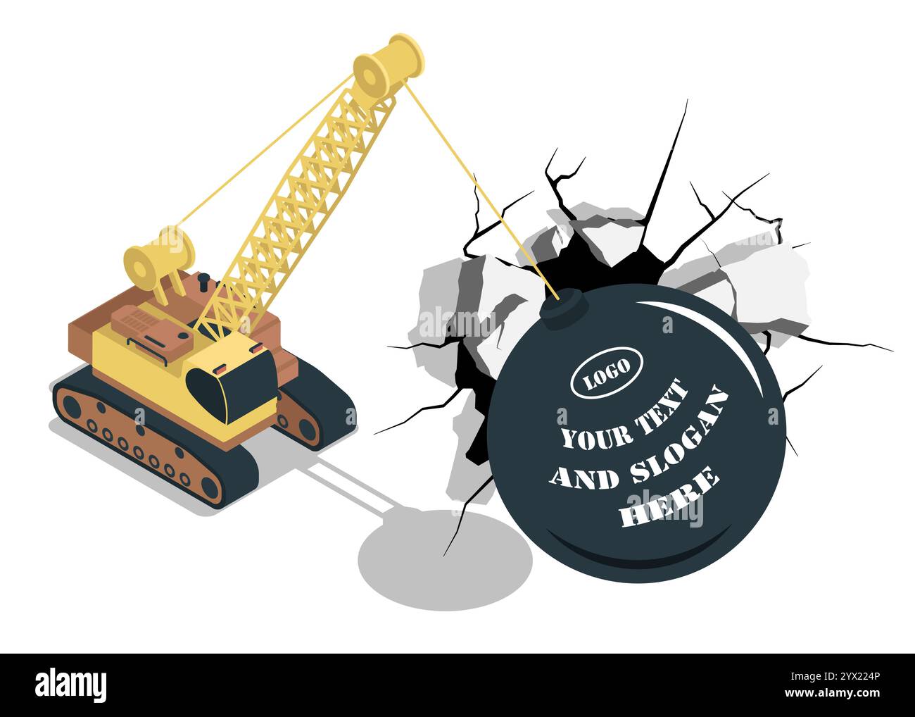 Advertisement slogan of construction company. Heavy crane with iron ...