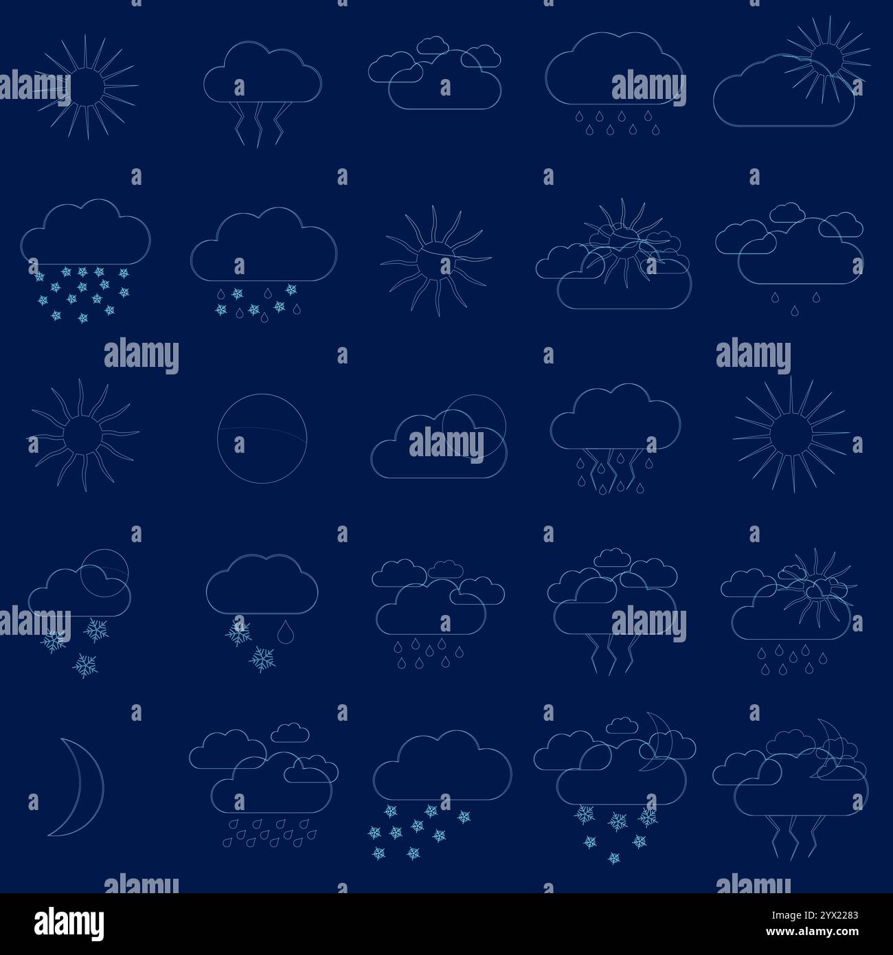 Contour Weather Icon Set from blue lines. Vector illustration Stock ...