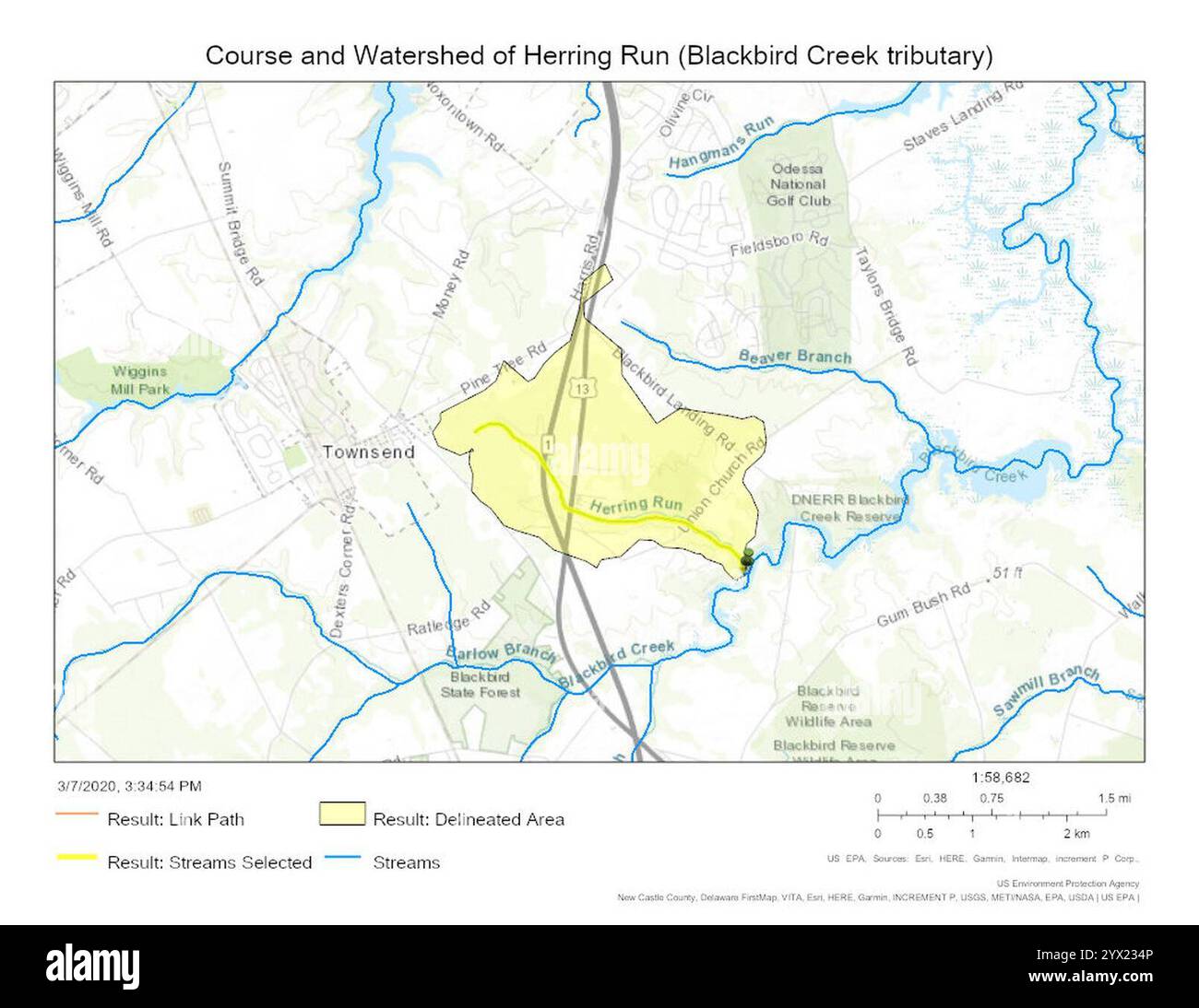 Course and Watershed of Herring Run (Blackbird Creek tributary Stock ...