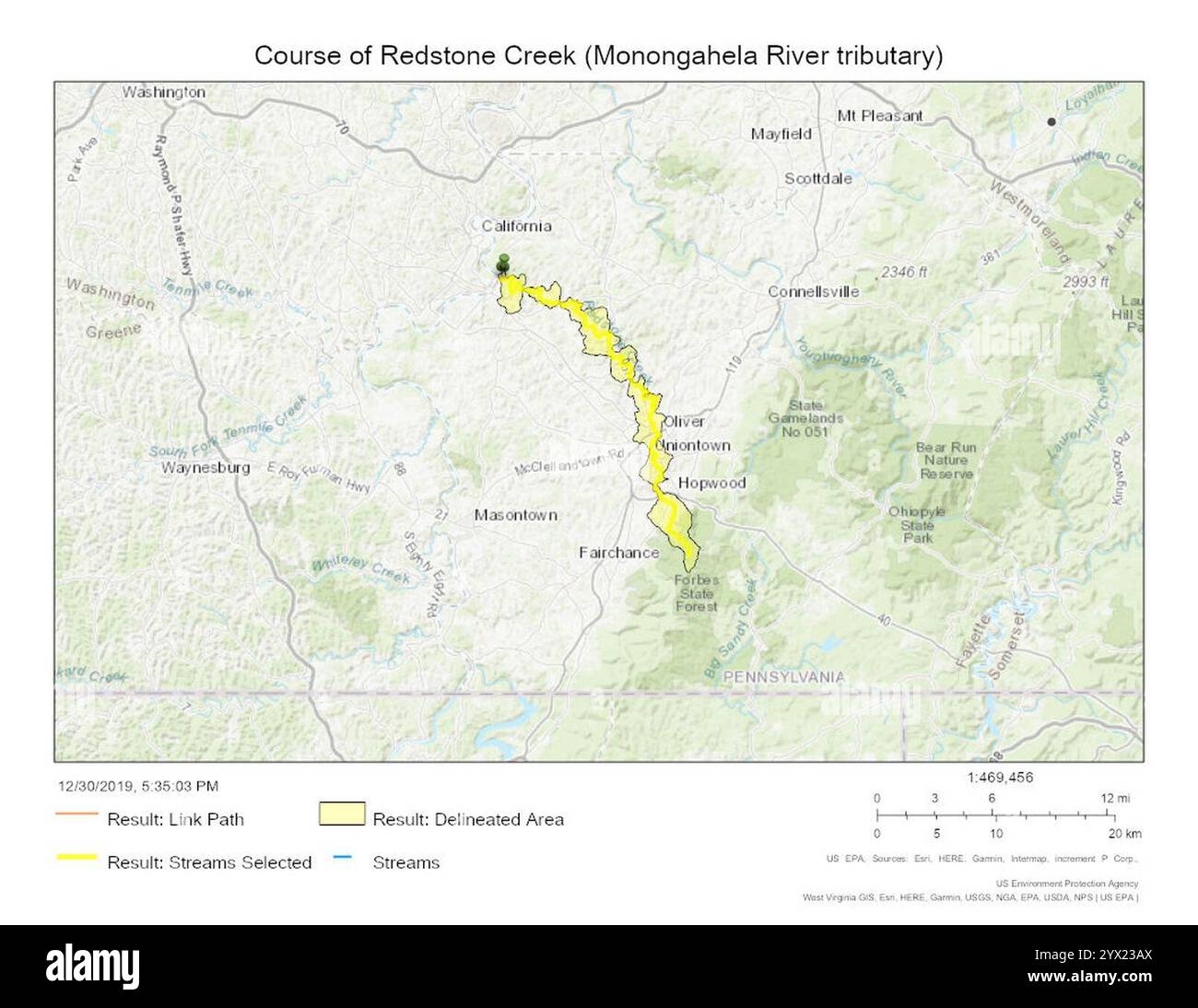 Course of Redstone Creek (Monongahela River tributary Stock Photo - Alamy