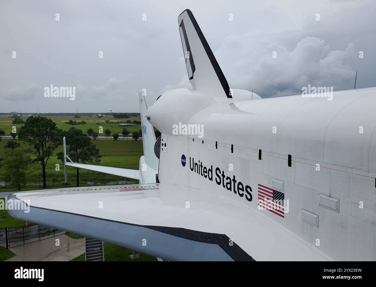A close up of part of the NASA Space Shuttle Independence atop the ...