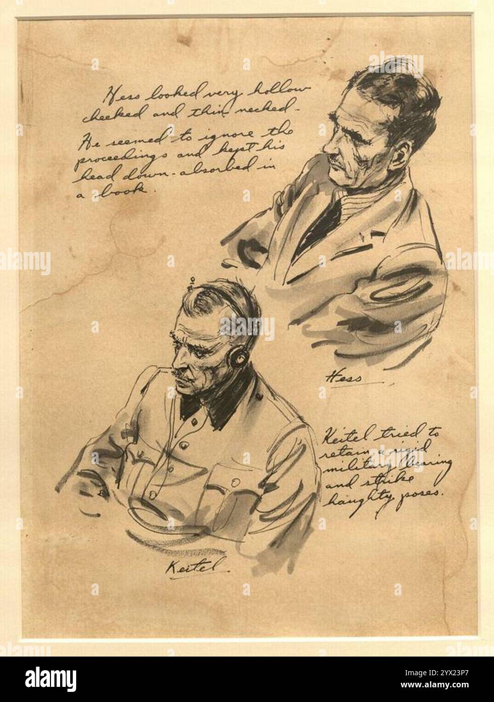Courtroom portraits of Rudolph Hess and Wilhelm Keitel created during ...