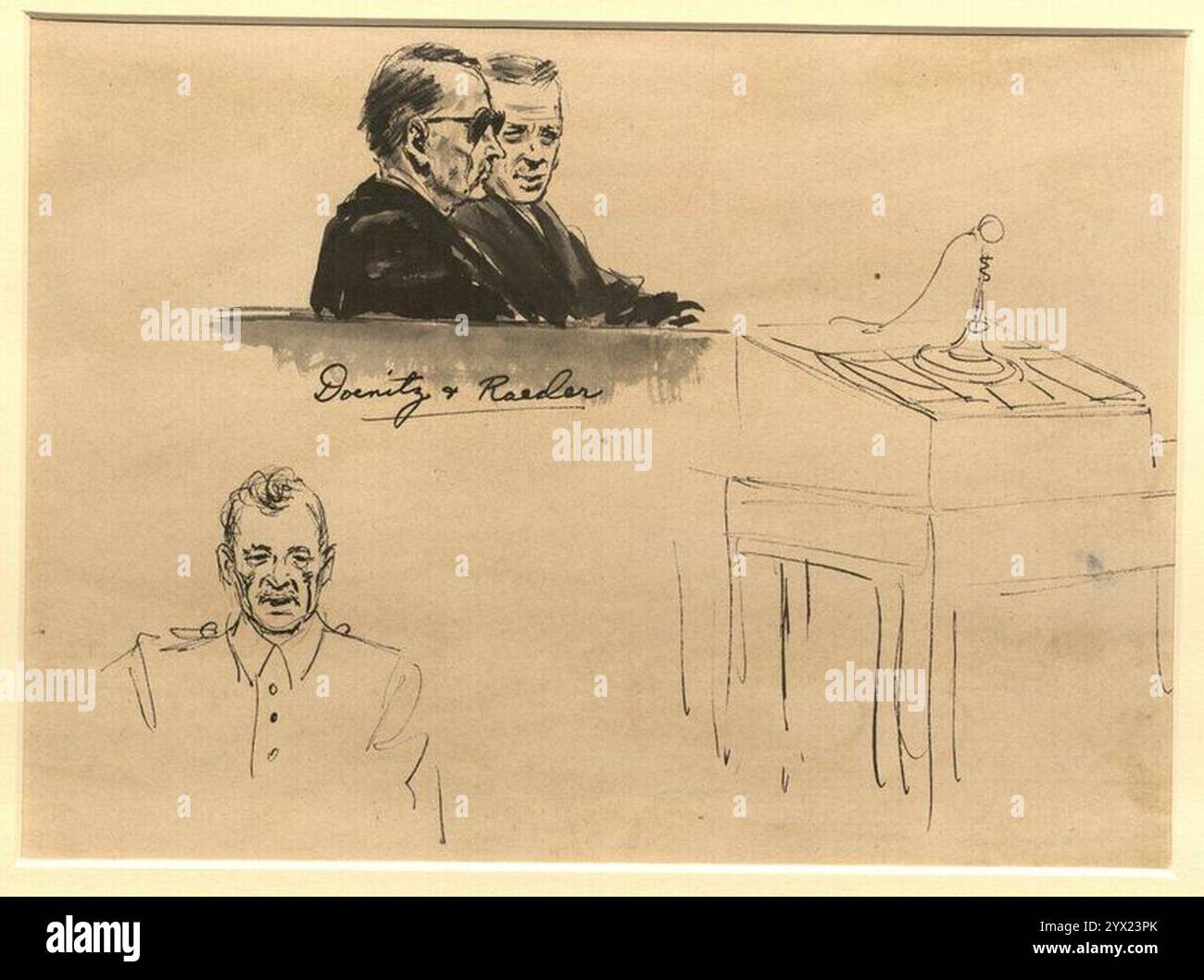 Courtroom sketch of 2 German Admirals created during the Trial of ...