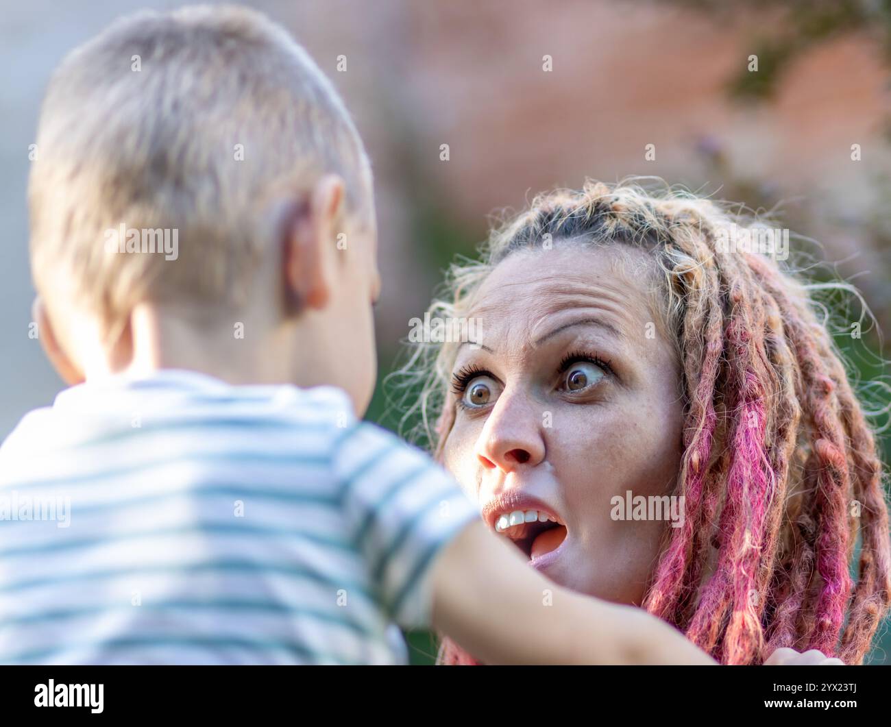 Portrait of a screaming mother communicating with her son Stock Photo ... Portrait of a screaming mother communicating with her son Stock Photo ...