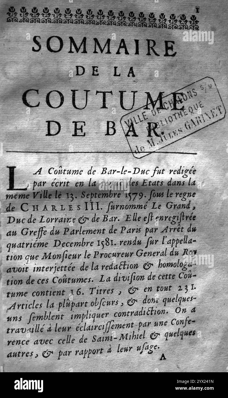 Coutume de Bar-le-DUc 100369 Stock Photo - Alamy