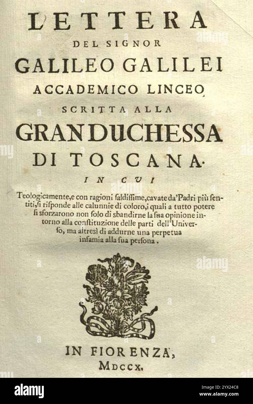 Cover of Galileo's Letter to the Grand Duchess Christina Stock Photo ...