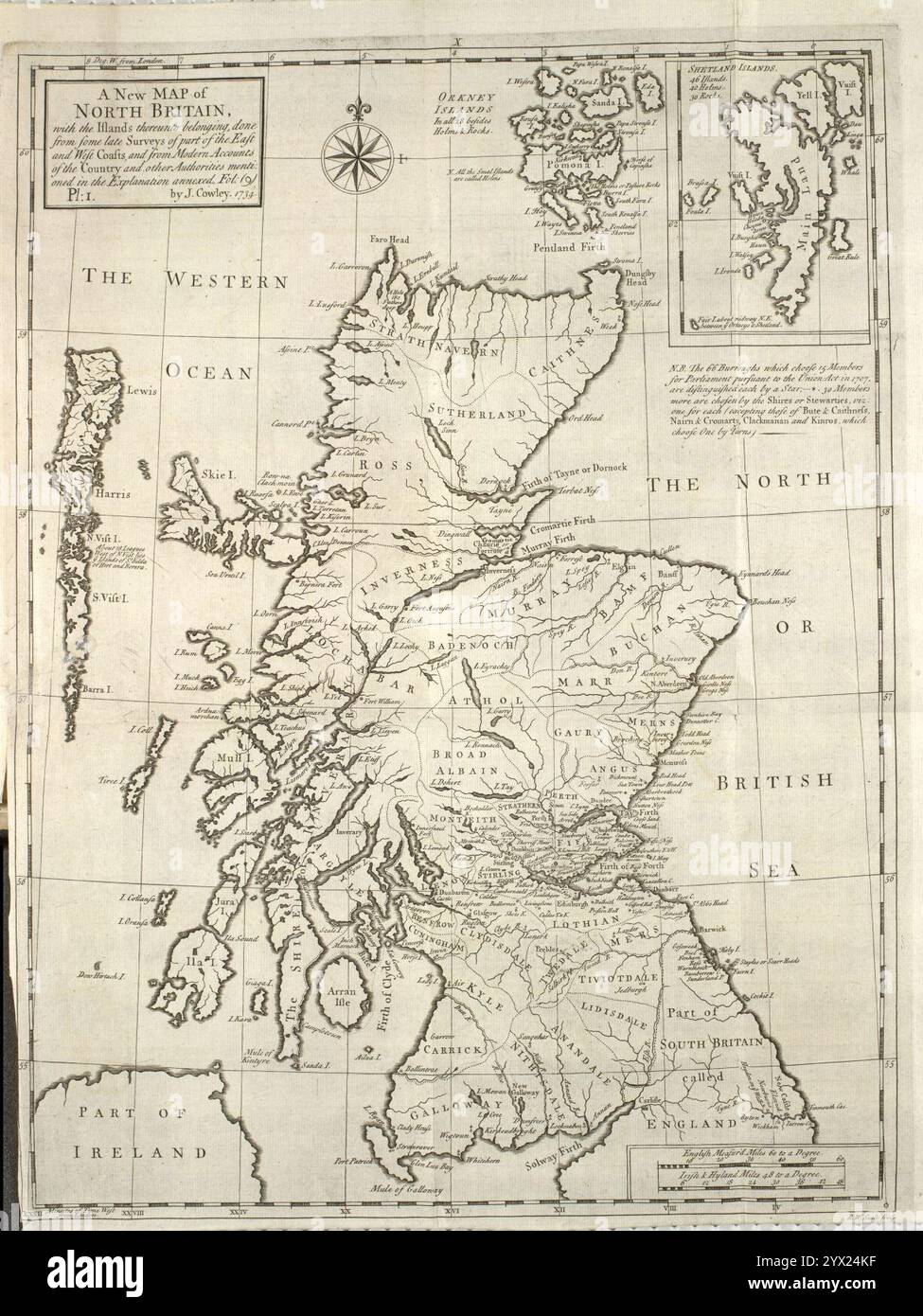 Cowley North Britain Map 1734 Stock Photo - Alamy
