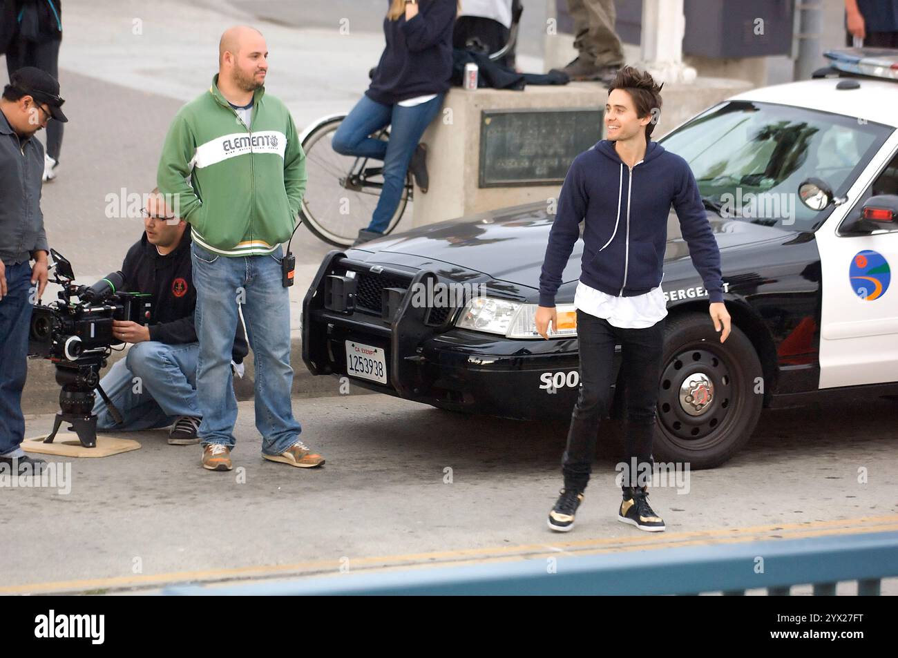 Jared Leto, casual in a hoodie, films scenes on the streets of Santa ...