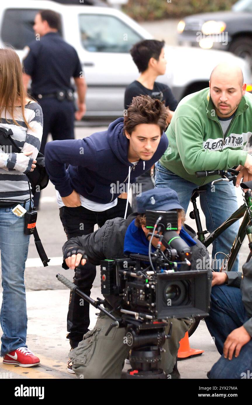 Jared Leto, casual in a hoodie, films scenes on the streets of Santa ...