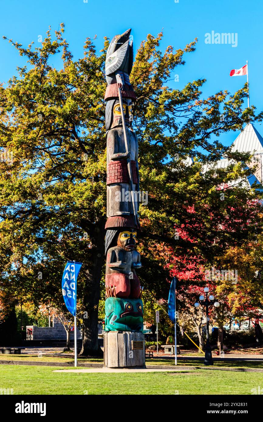 A tall pole with a flag on top of it. The pole is decorated with many ...