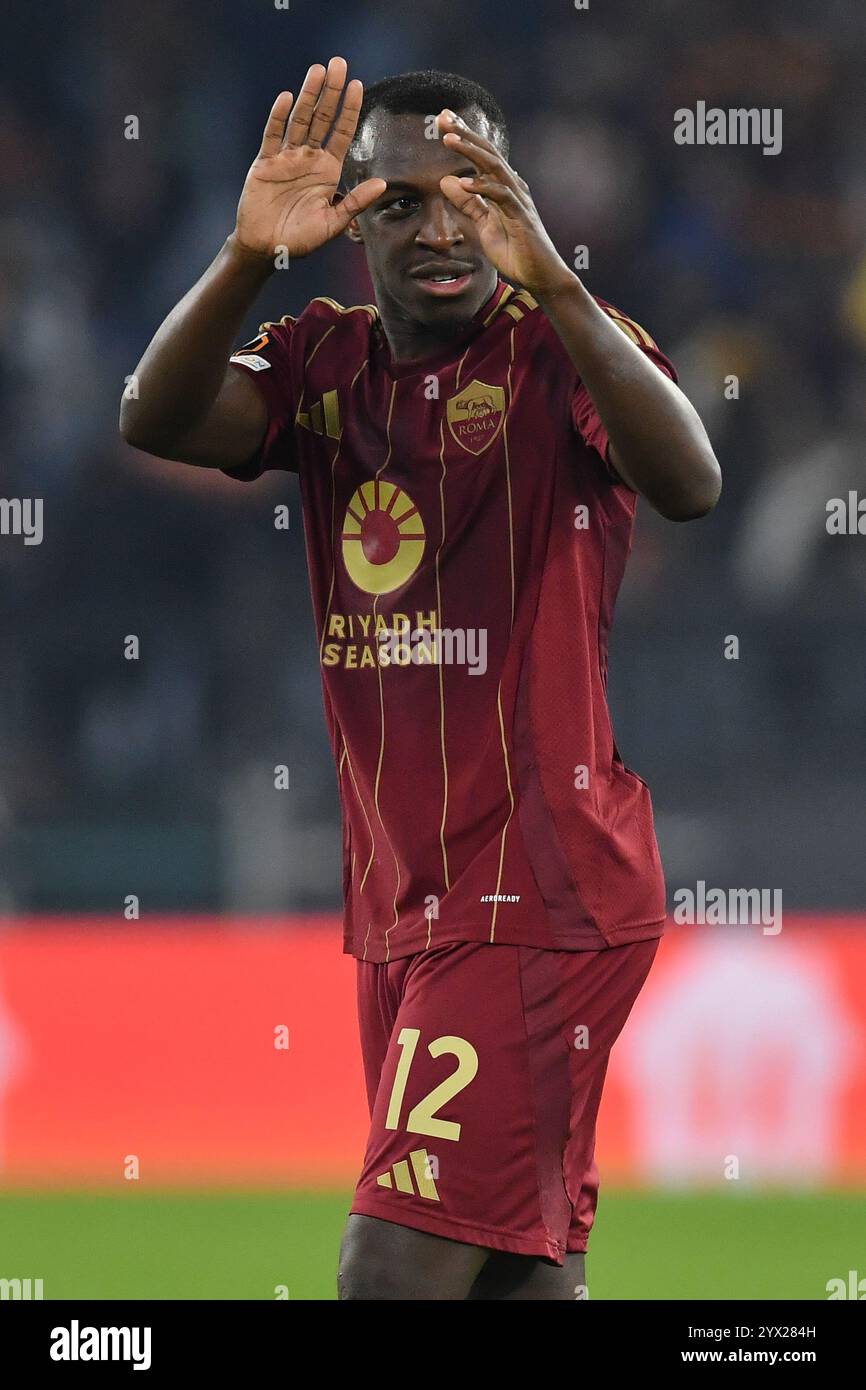 Rome, Italy. 12th Dec, 2024. Saud Abdulhamid of AS Roma celebrating the ...