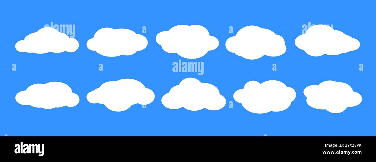 Empty comic clouds on blue background. Cartoon cloud shapes set for ...