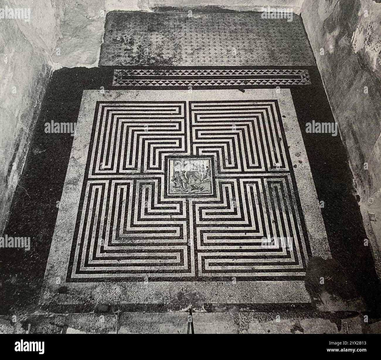 Cubiculum 42 mosaic depicting a labyrinth with Theseus and Minotaur ...