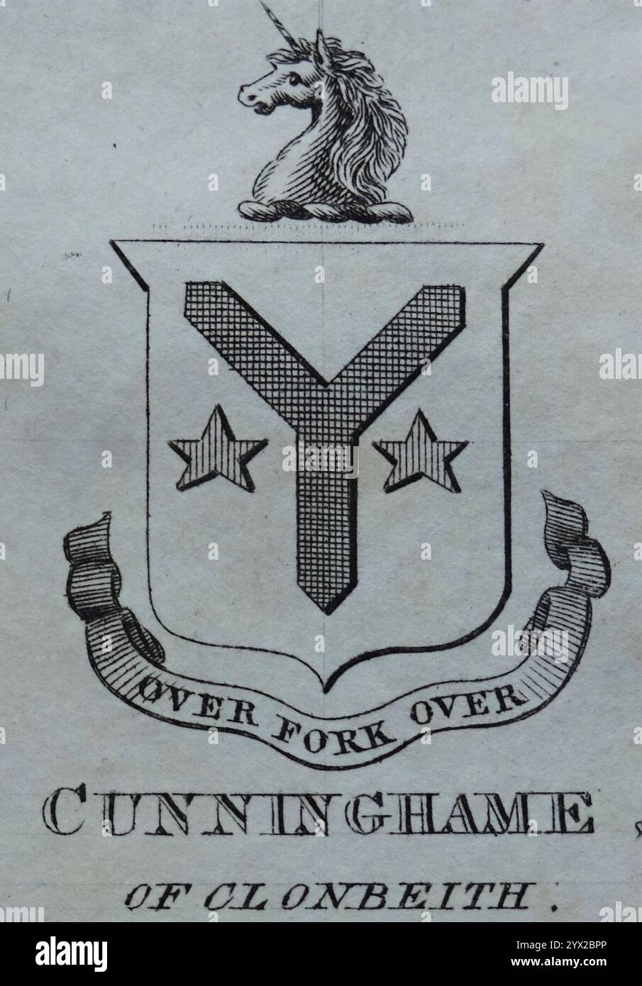 Cunninghame of Clonbeith coat of arms. 1825 Stock Photo - Alamy