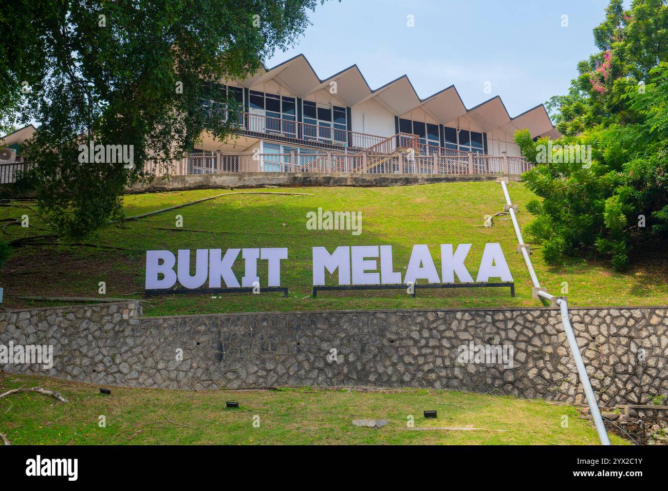 Bukit Melaka (Malacca Hill) sign in historic center of Melaka, Malaysia ...