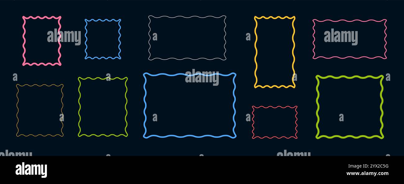 Wavy frames set, colorful modern zigzag borders. Squiggly shapes design ...