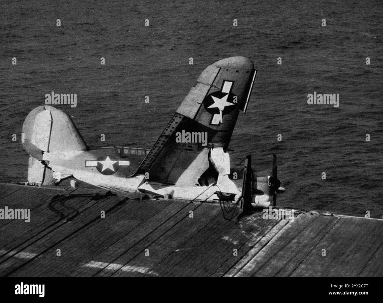 Curtiss SB2C Helldiver crashes aboard USS Shangri-La (CV-38), circa in ...