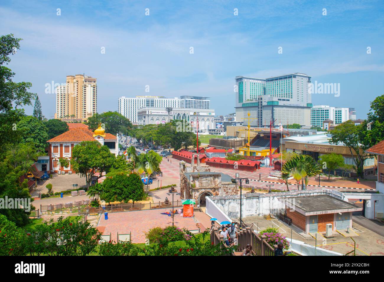 Malacca modern city aerial view including A Famosa fort in city center ...