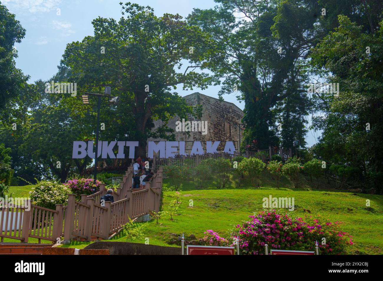Bukit Melaka (Malacca Hill) sign in historic center of Melaka, Malaysia ...