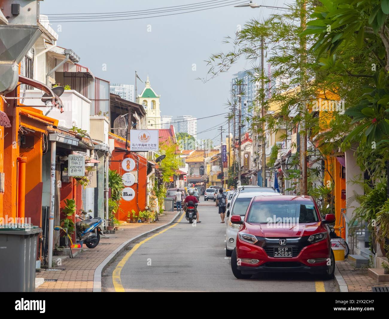 Historic buildings on Jalan Tukang Emas Street in historic city center of Melaka, Malaysia ...