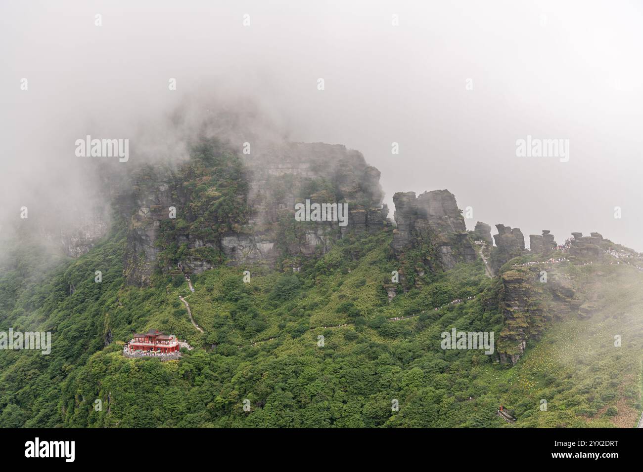 Chengen buddhist temple from the new golden summit in Fanjing mountain ...