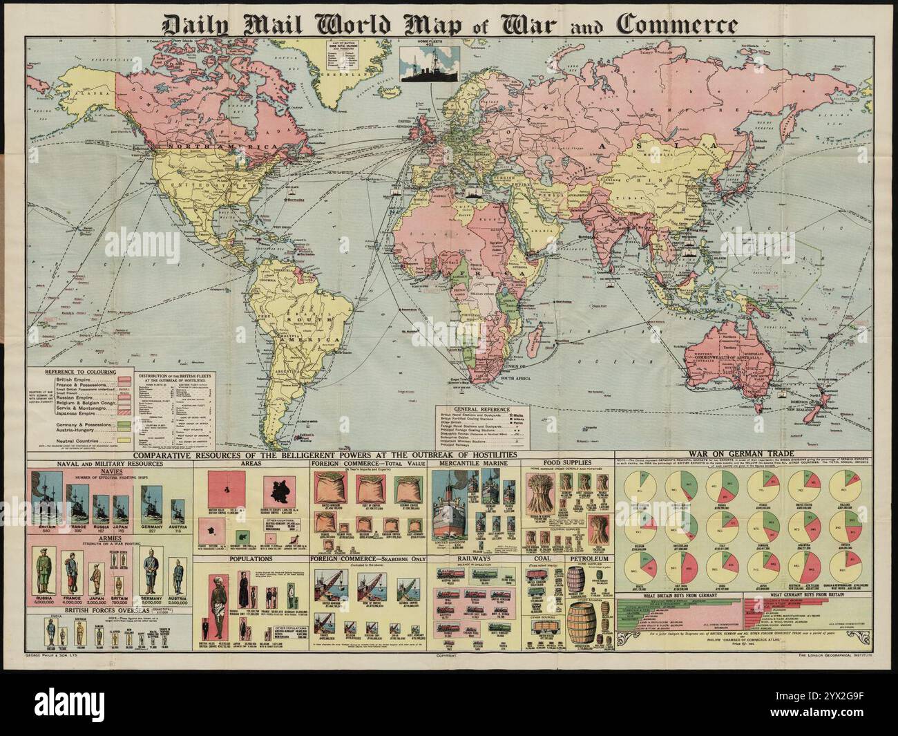 Daily Mail world map of war and commerce (5008015 Stock Photo - Alamy