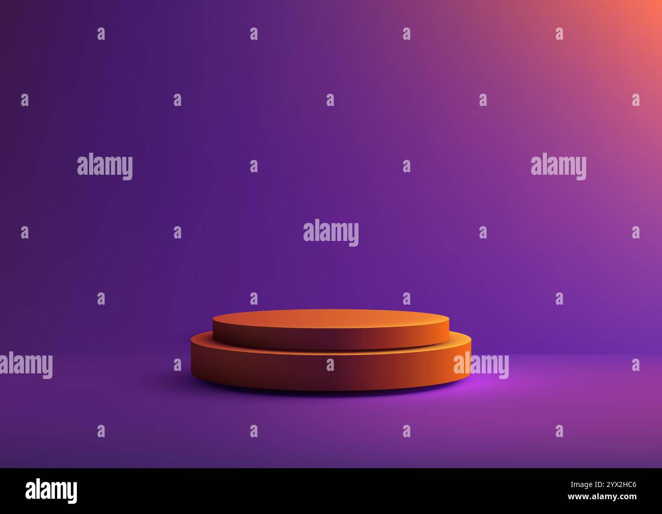 Minimal orange podium set against a vibrant purple gradient background ...