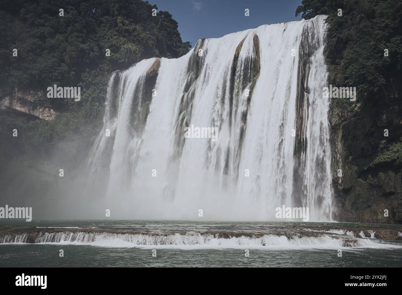 Scenery of Huangguoshu waterfall in Guizhou, China, front view from the ...
