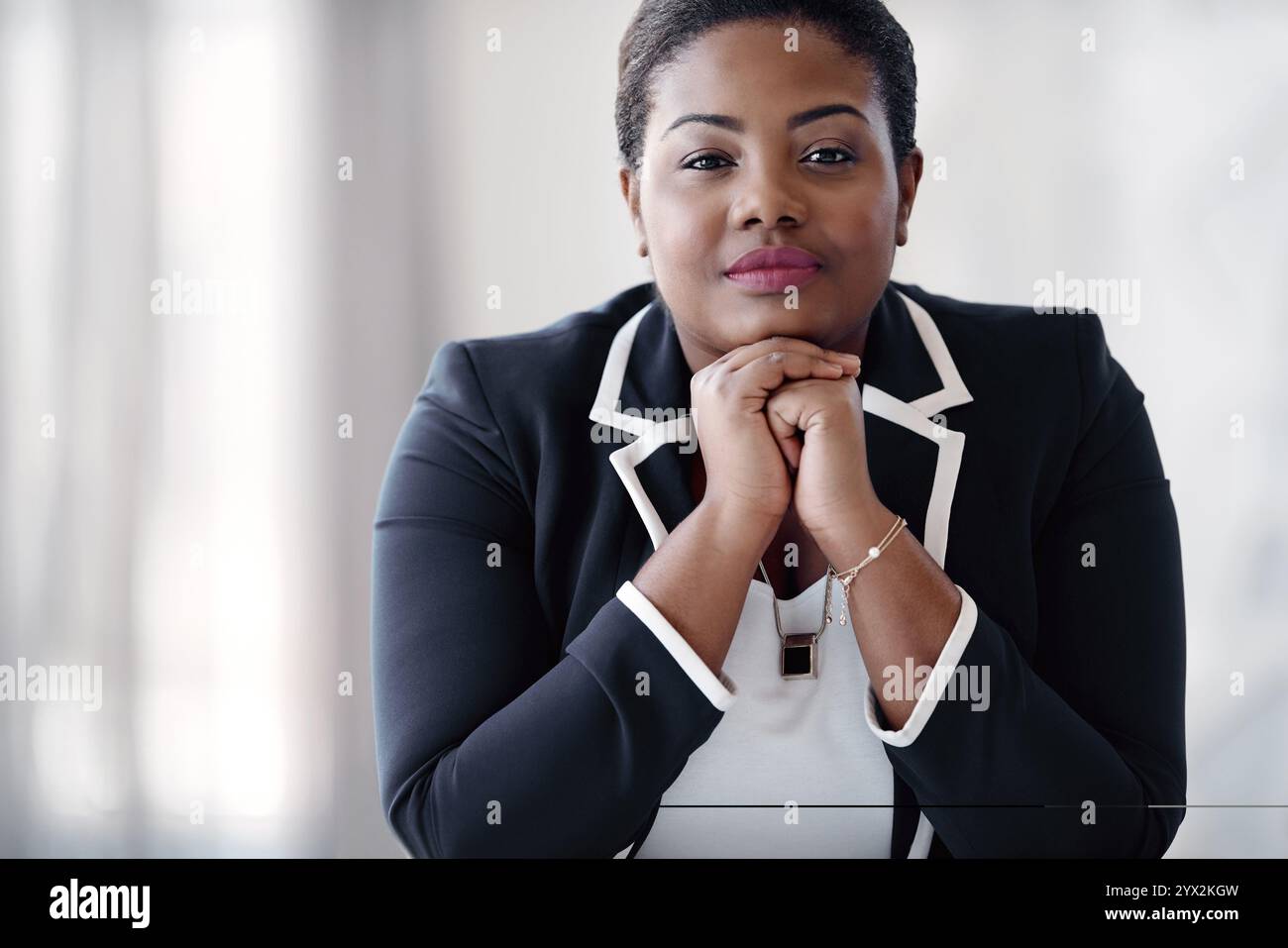 Portrait, serious and black woman in office as secretary of ...