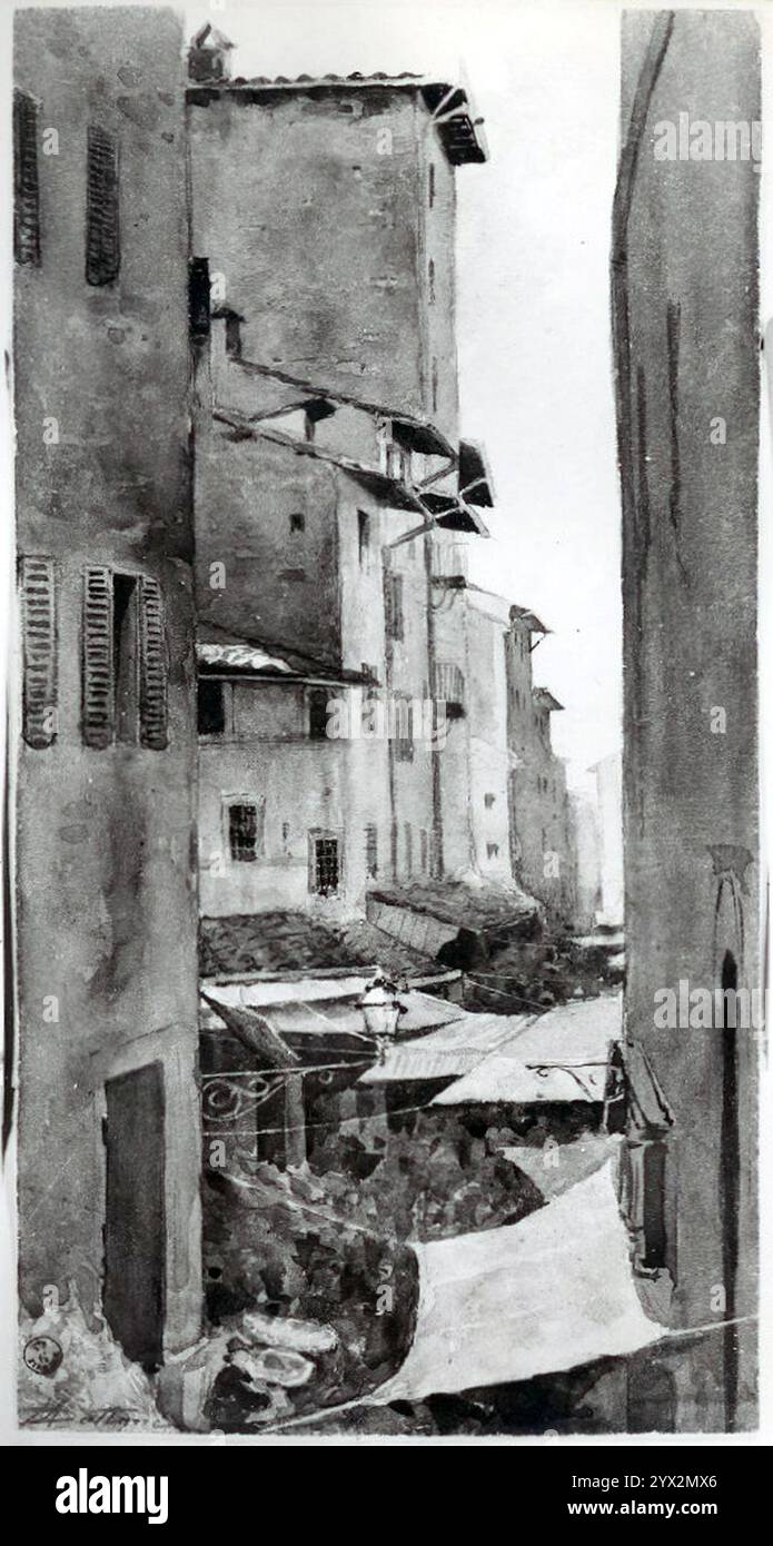 Dante Mattani, Mercato vecchio, Via Strozzi vista dagli Speziali, 1880s 02 Stock Photo - Alamy