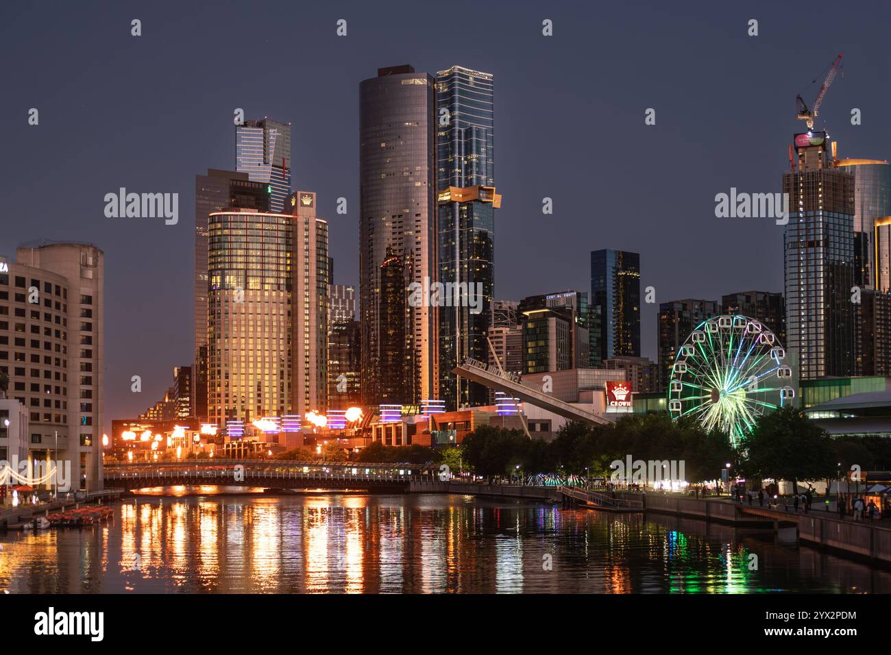 Melbourne Australia. Christmas decorations light up the city at night ...