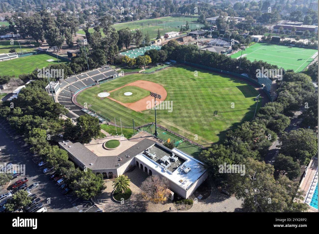 A general overall aerial view of Klein Field at Sunken Diamond baseball ...