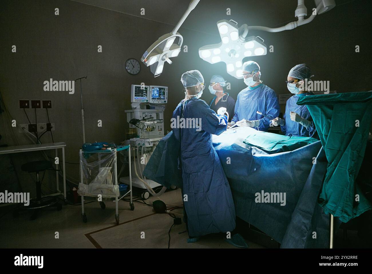 Doctors, nurses and person for surgery, collaboration and support for ...